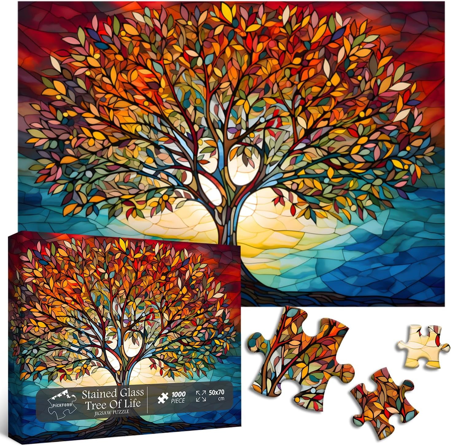 Stained Glass Puzzle for Adults 1000 Piece, Tree of Life Puzzles ...