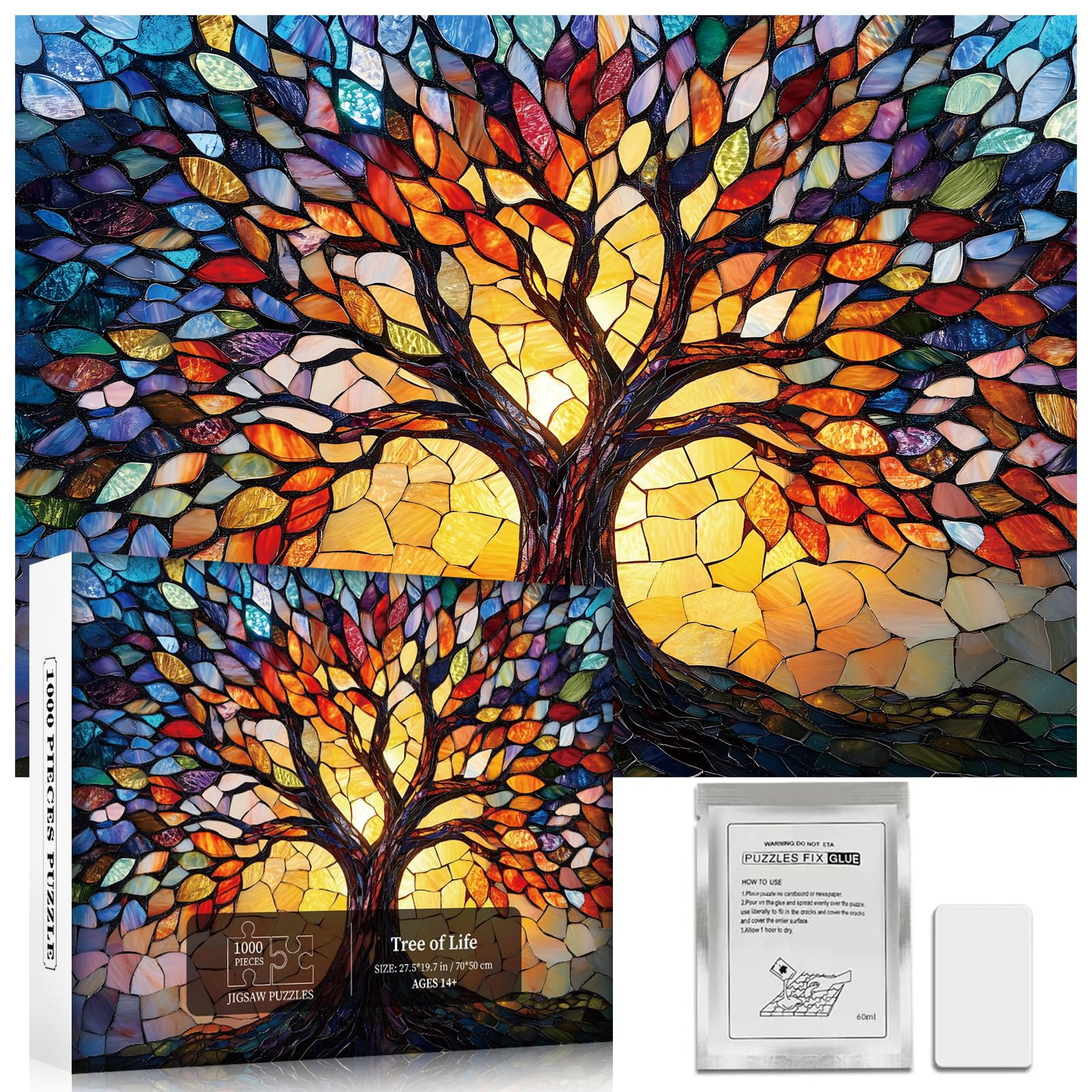 Stained Glass Puzzles for Adults 1000 BSL1 Pieces - Mosaic Tree of Life ...