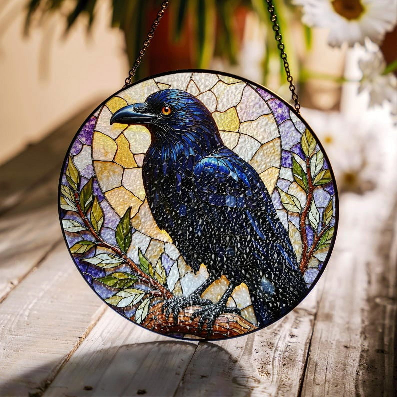 Stained Glass Raven Suncatcher Window Decor Gift for Bird Lovers ...