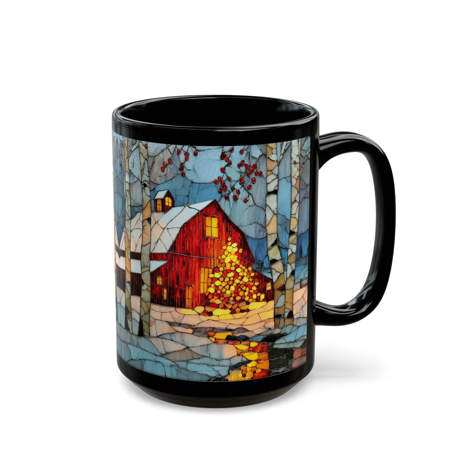 Stained Glass Red Barn Mug Rustic Christmas Coffee Cup Cozy Farmhouse ...