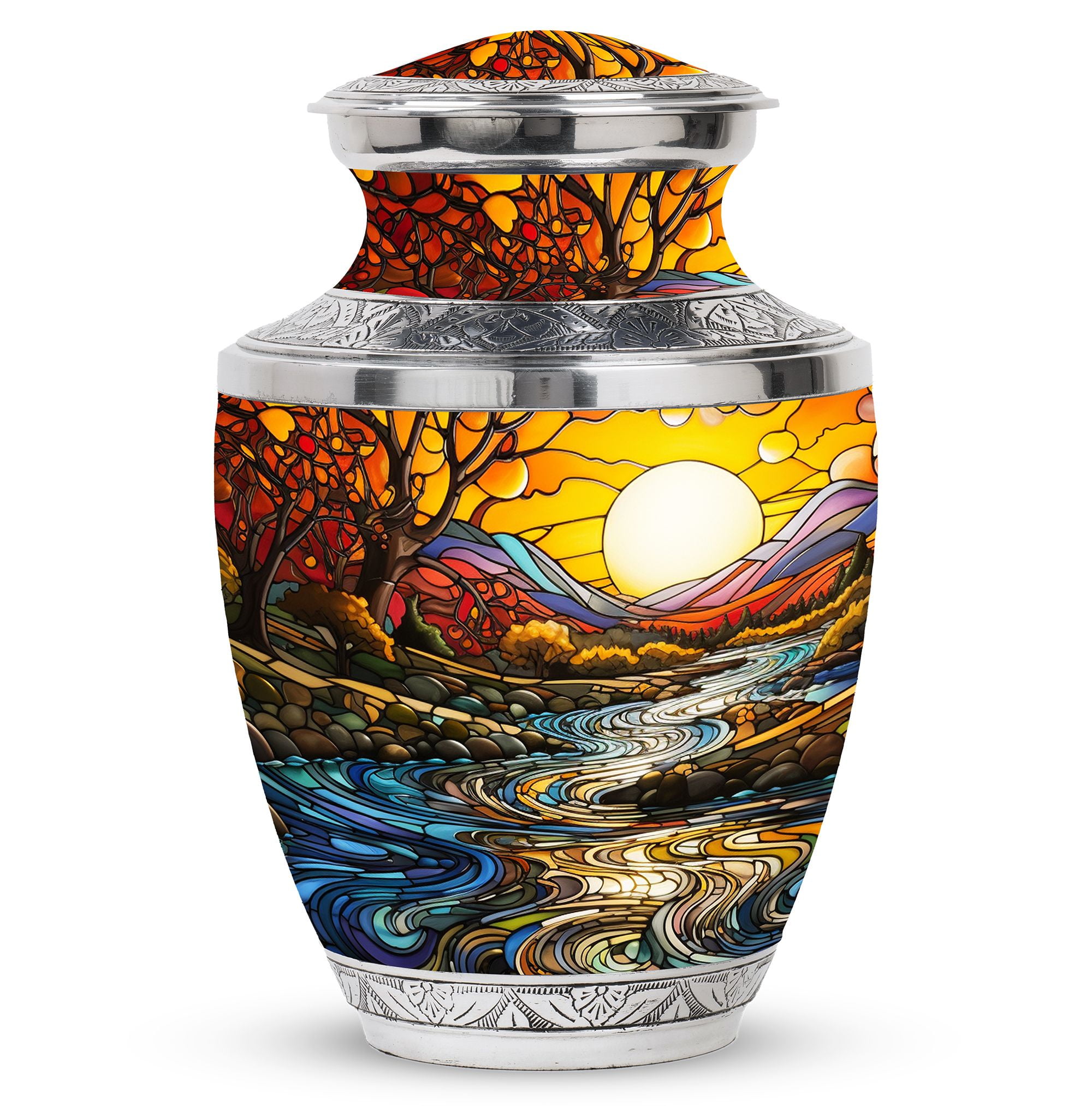 Stained Glass River Landscape Loving Legacy - Memorial Large Urns for ...