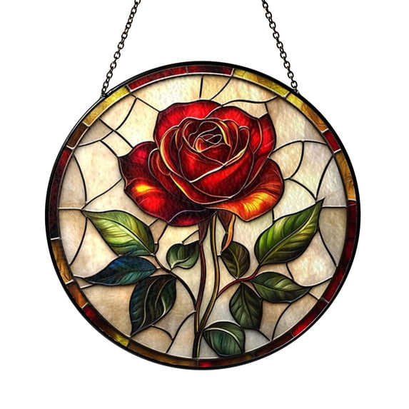 Stained Glass Rose Blossom Window Hanging - Walmart.com