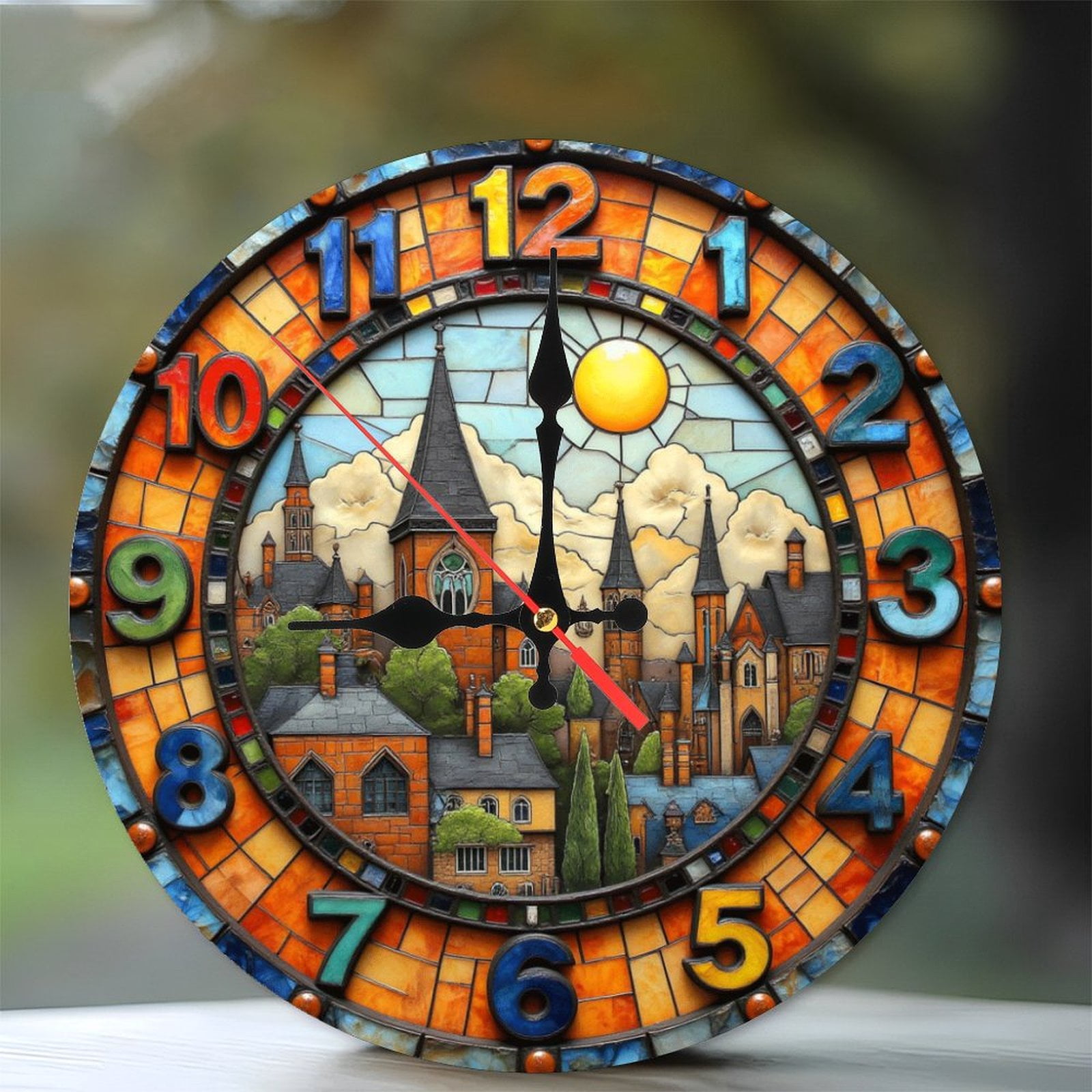 Stained Glass Round Clock Vintage Church Design Home Decor 10-Inch ...