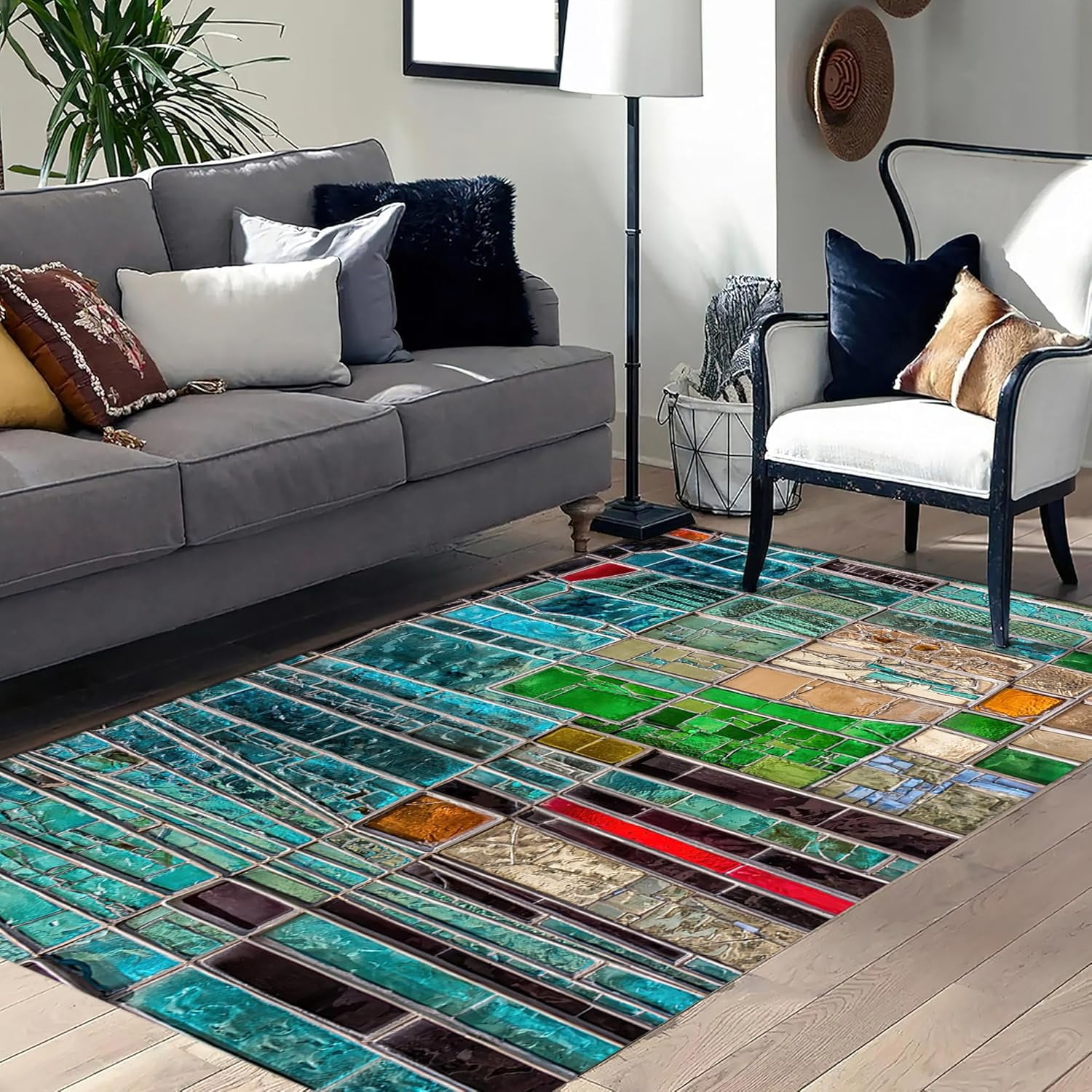 Stained Glass Rug - Colorful, Modern, Personalized Indoor Rug, Low Pile ...