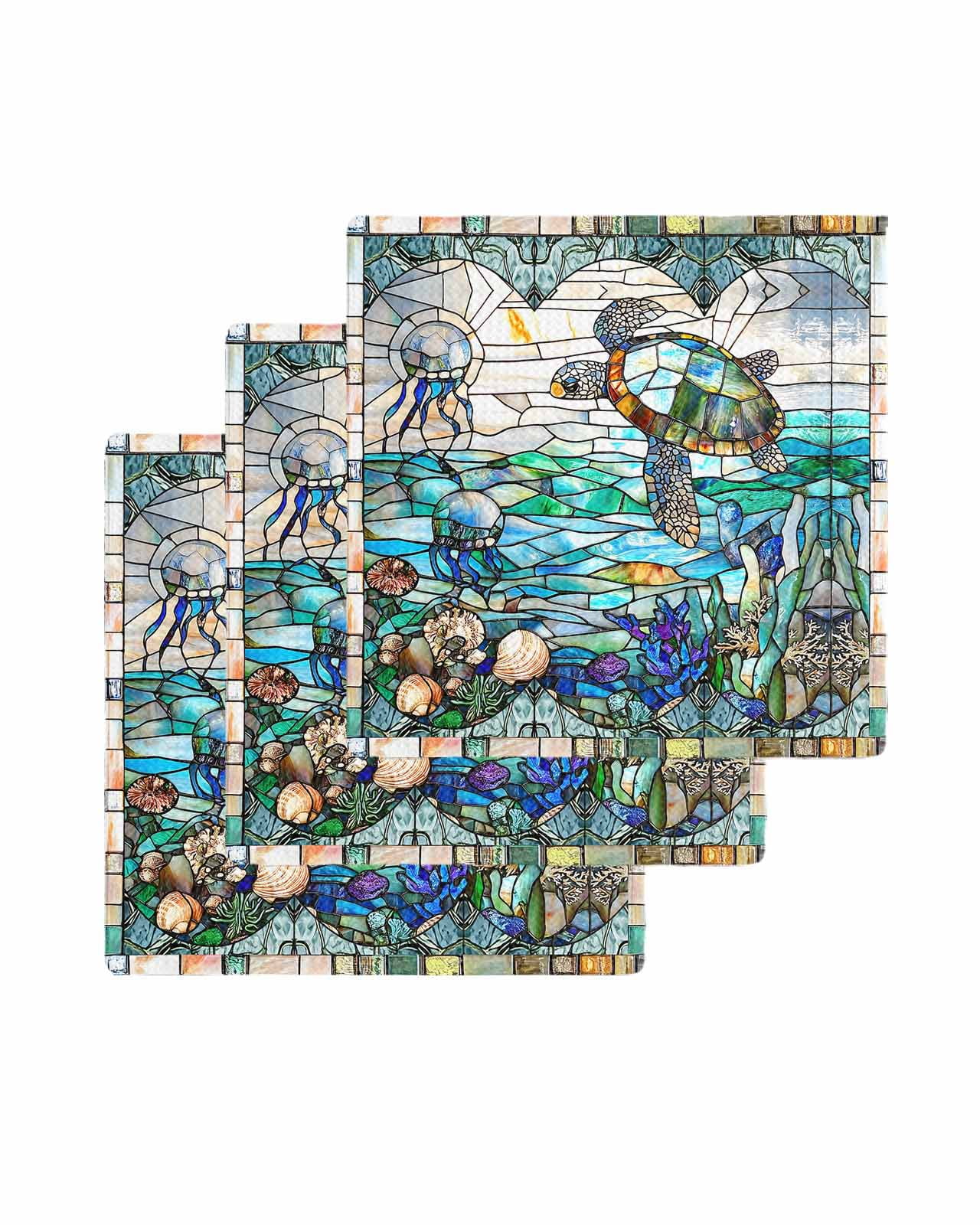 Stained Glass Sea Turtle Kitchen Dish Towels for Drying Dishes Set of 3 ...