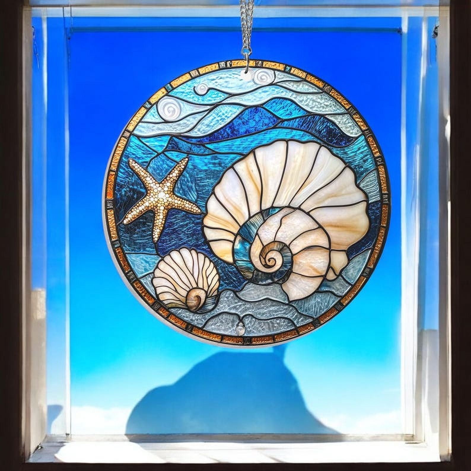 Stained Glass Seashell Suncatcher - Ocean Window Decor - Walmart.com