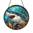 Stained Glass Shark Suncatcher with Circular Marine Composition ...