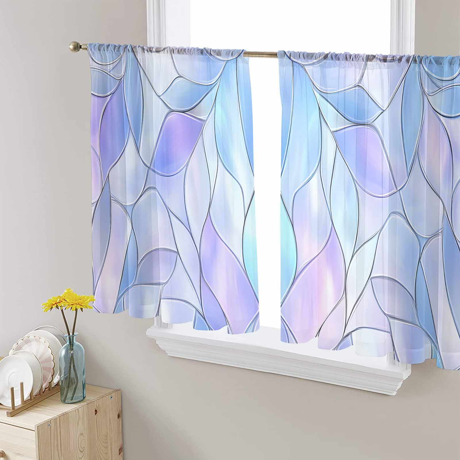 Stained Glass Sheer Curtains 54 Inch Length 2 Panels Set for Living ...
