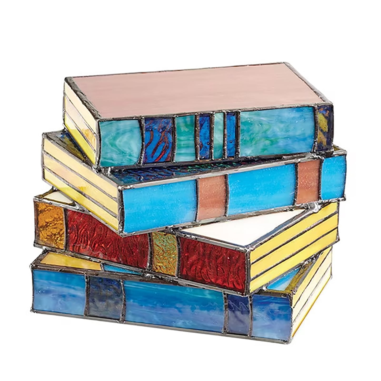 Stained Glass Stacked Book Lamp Unique Shape Flicker Free Retro Style ...