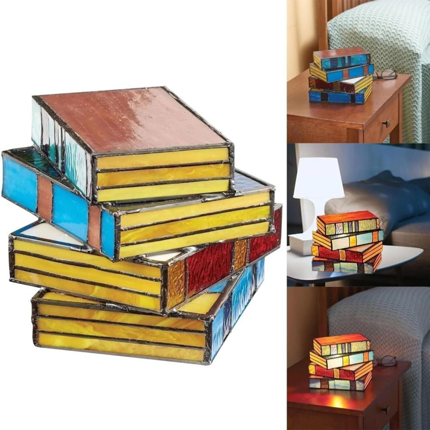 Stained Glass Stacked Books Lamp,Stained Glass Table Lamp, Vergissim ...