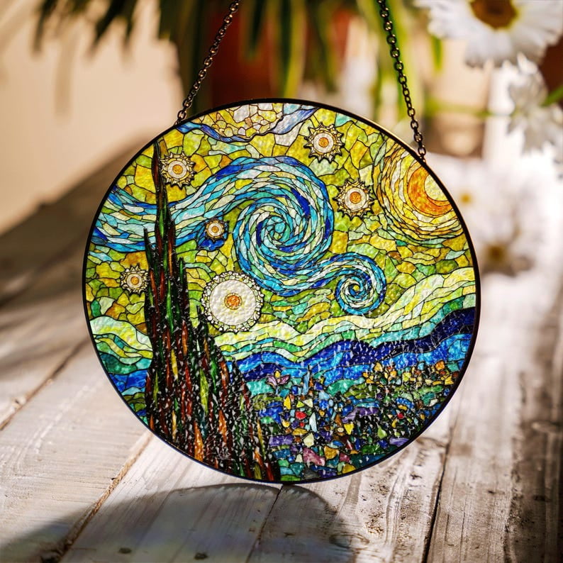 Stained Glass Starry Night Suncatcher Window Art Gift for Art Lovers ...