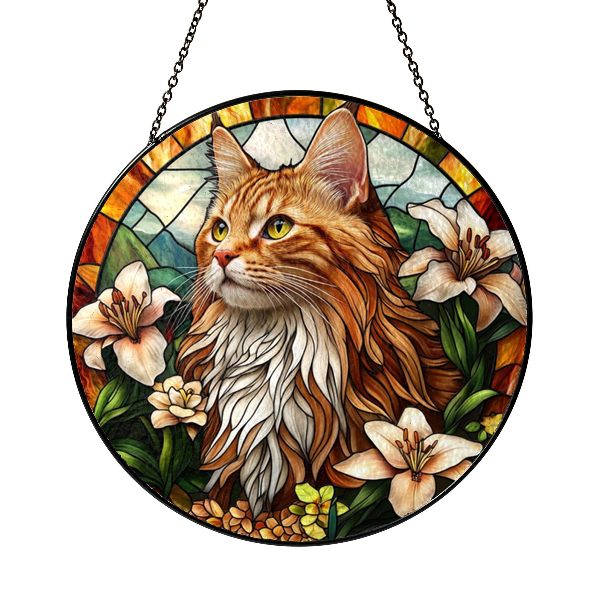 Stained Glass Style Cat Window Suncatcher, Fantasy Animal Decorative ...