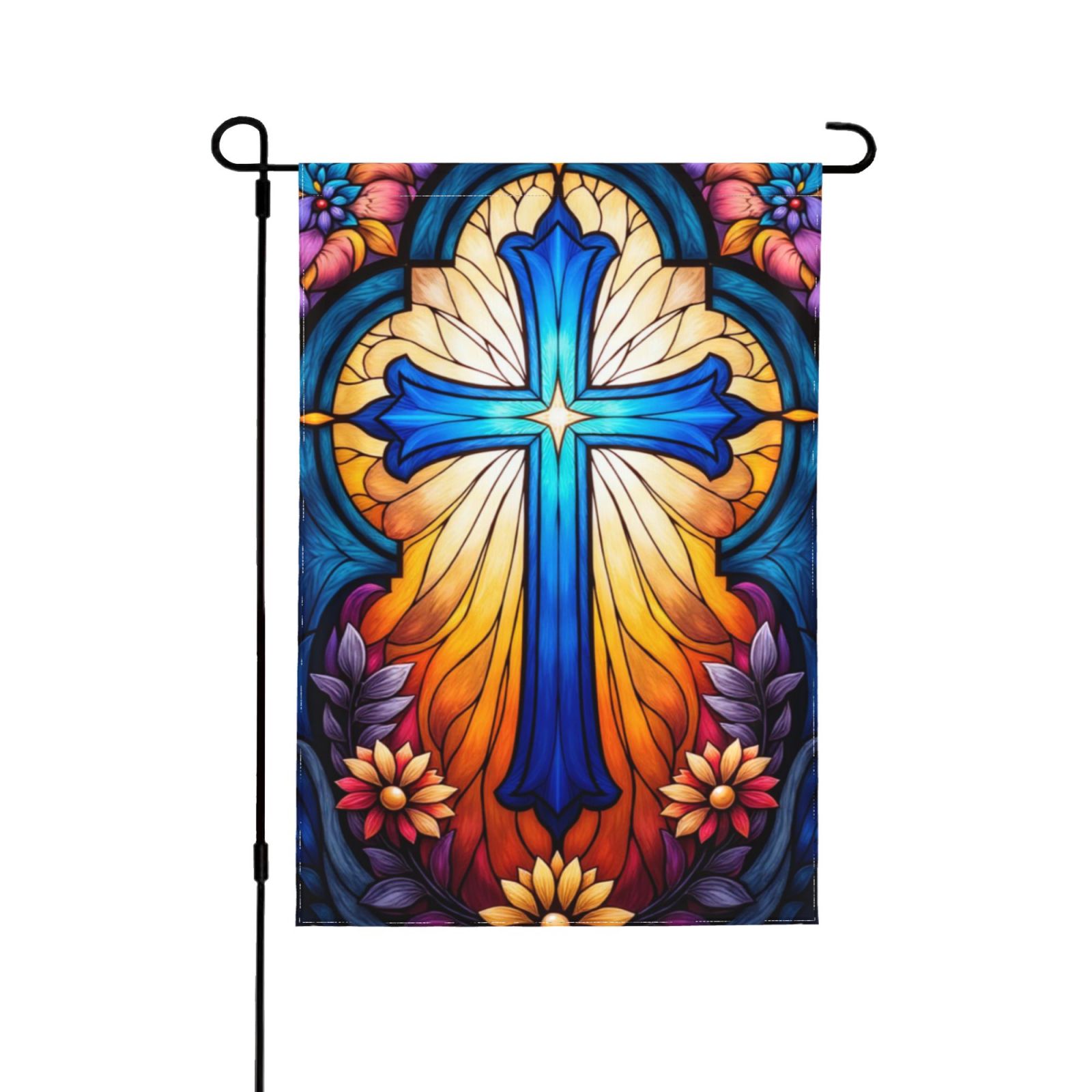 Stained Glass Style Cross Garden Flag 12x18 Double Sided Religious ...