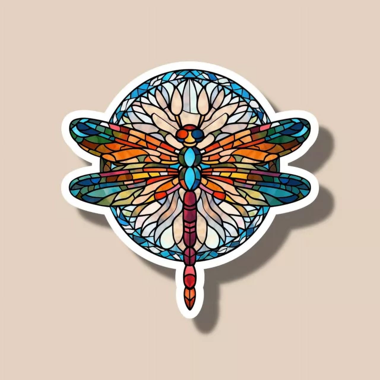 Stained Glass Style Dragonfly Colorful Sticker Phone Decal Water Bottle ...