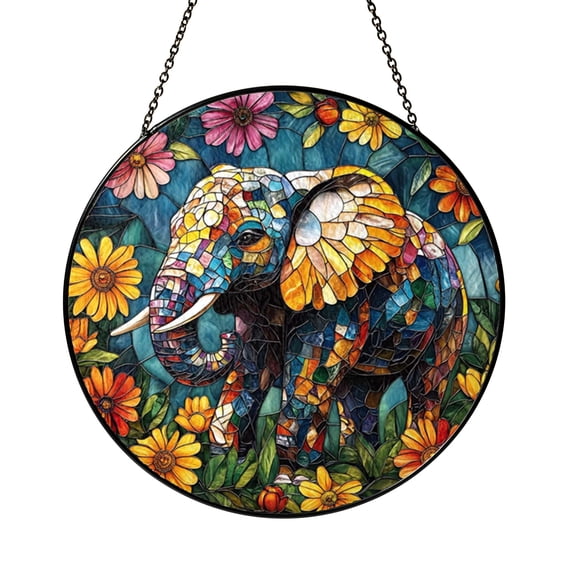 Stained Glass Style Elephant Suncatcher, Fantasy Wildlife Window Art ...