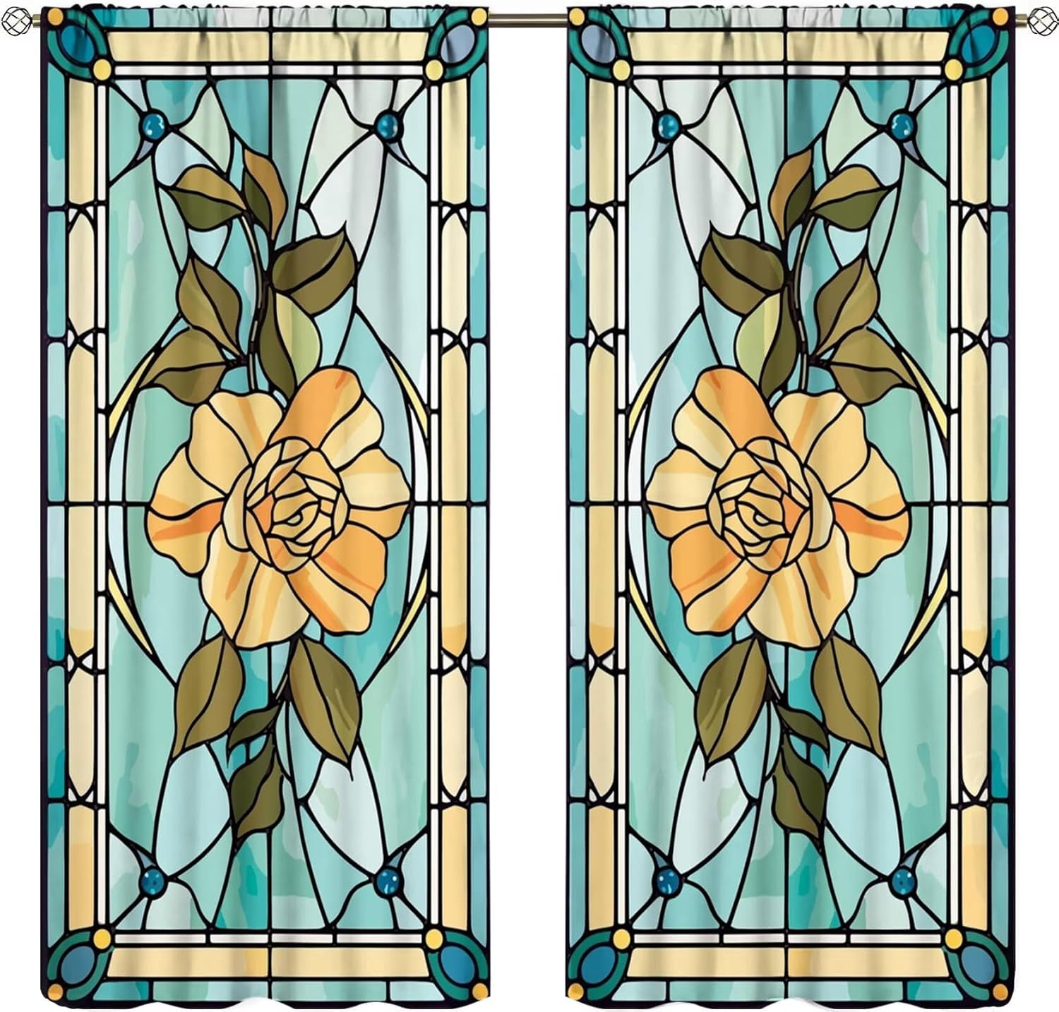 Stained Glass Style Floral Curtains Boho Plant Stained Glass Curtain ...