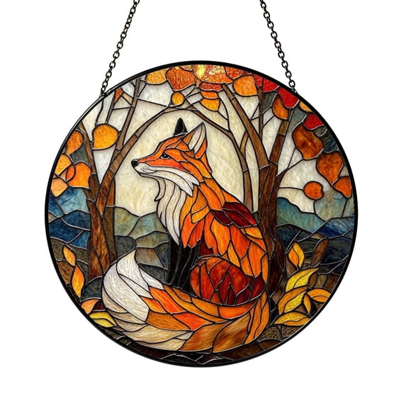 Stained Glass Style Forest Fox Window Suncatcher, Autumn Woodland ...