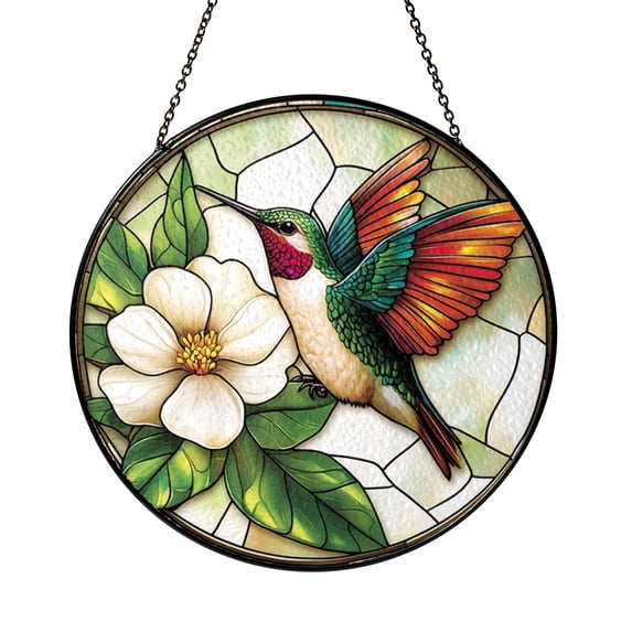 Stained Glass Style Hummingbird Suncatcher Window Hanging, Bird and ...