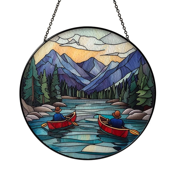 Stained Glass Style Lake Scene Suncatcher, Mountain Water Window Art ...