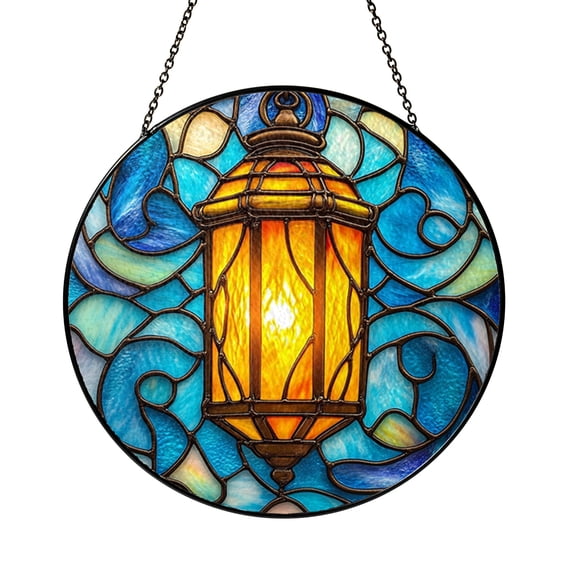 Stained Glass Style Lantern Suncatcher, Decorative Light Window Hanging ...