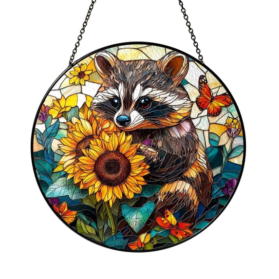 Stained Glass Style Raccoon Window Suncatcher, Woodland Animal Fantasy ...