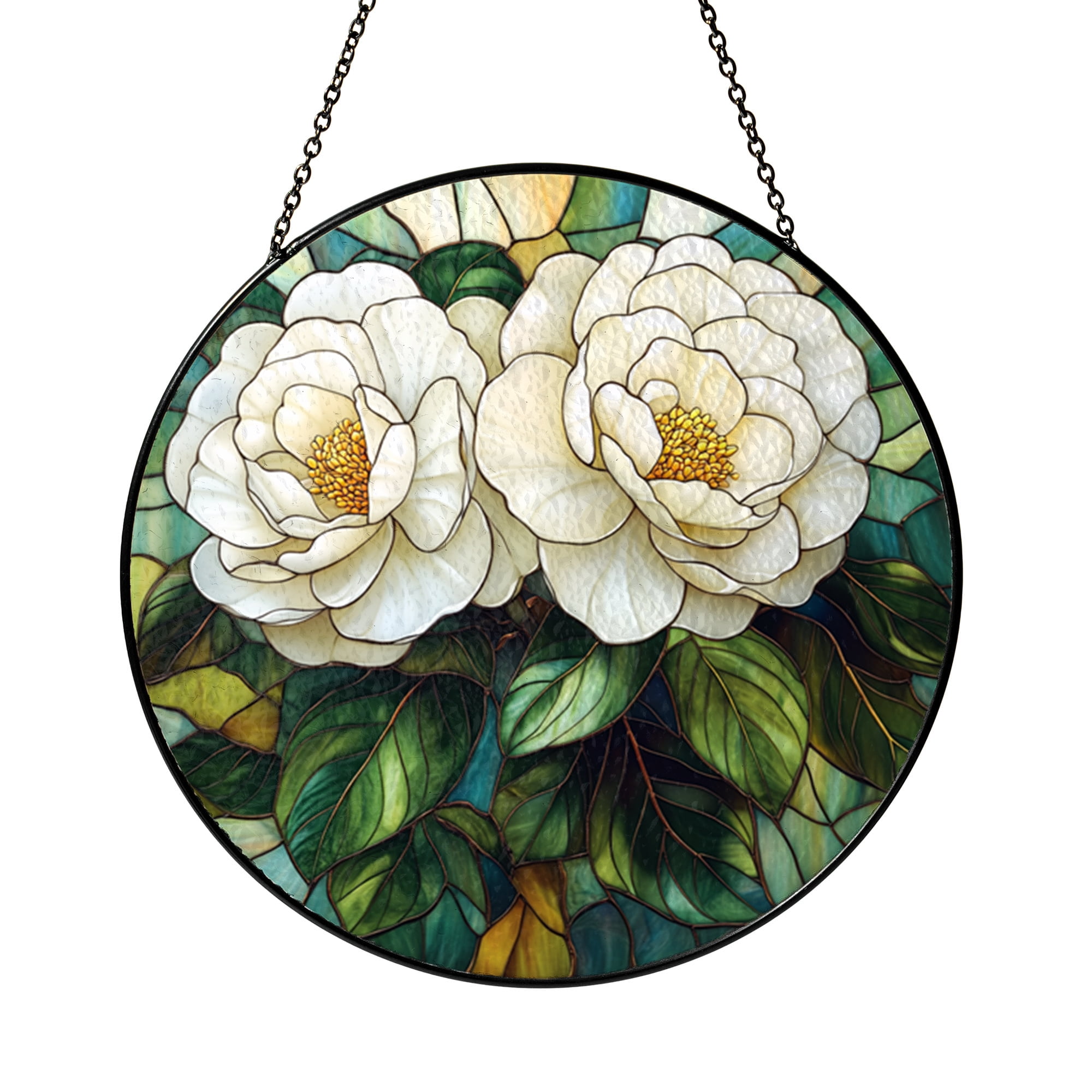Stained Glass Style White Floral Window Suncatcher, Botanical ...