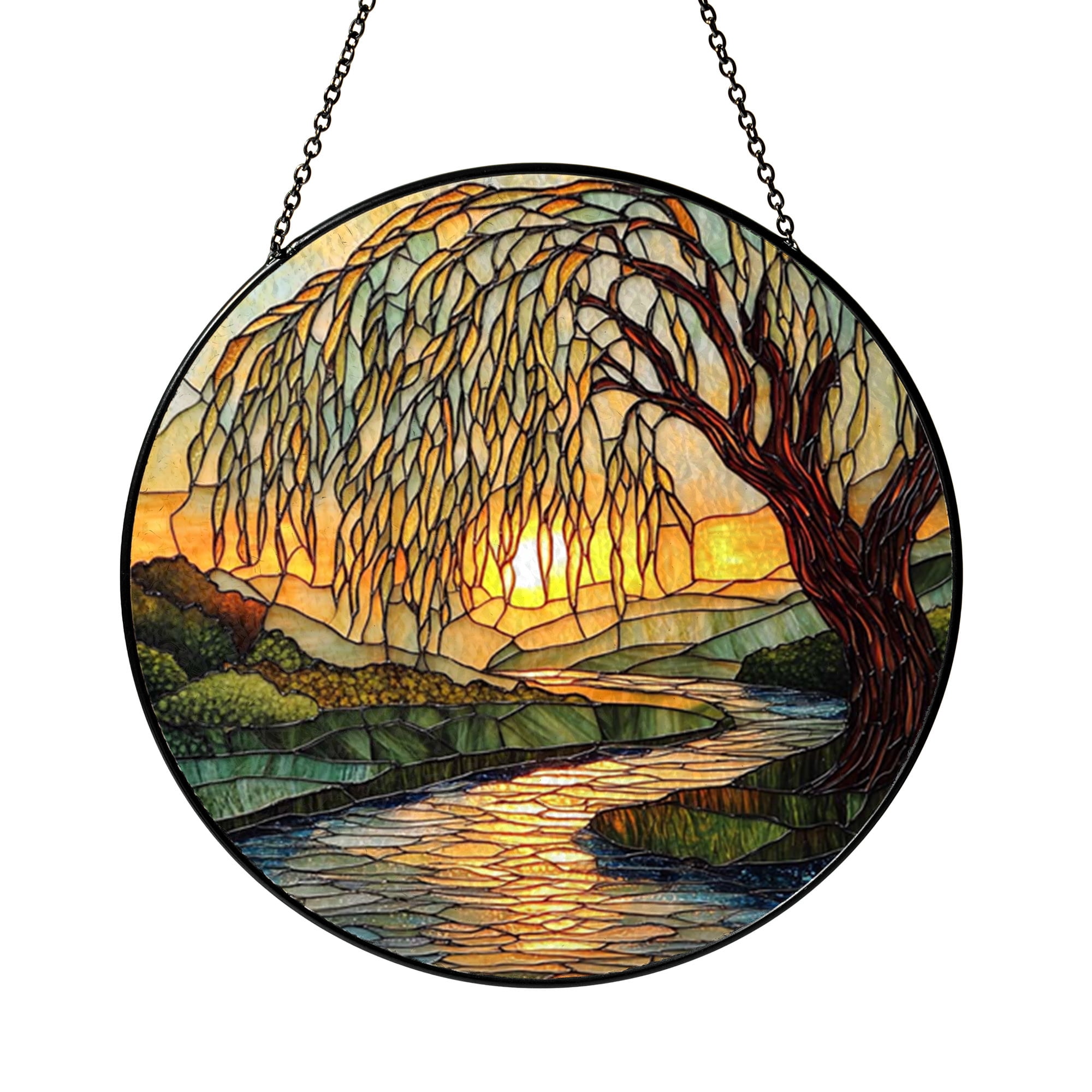 Stained Glass Style Willow Tree Suncatcher, Botanical Window Art Panel ...