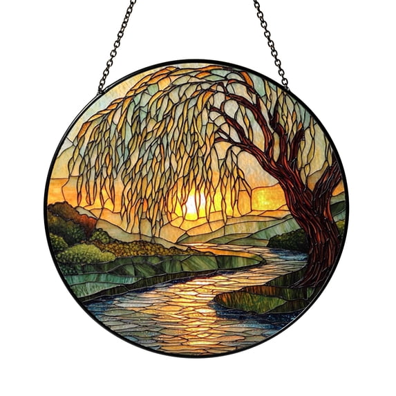 Stained Glass Style Willow Tree Suncatcher, Botanical Window Art Panel ...