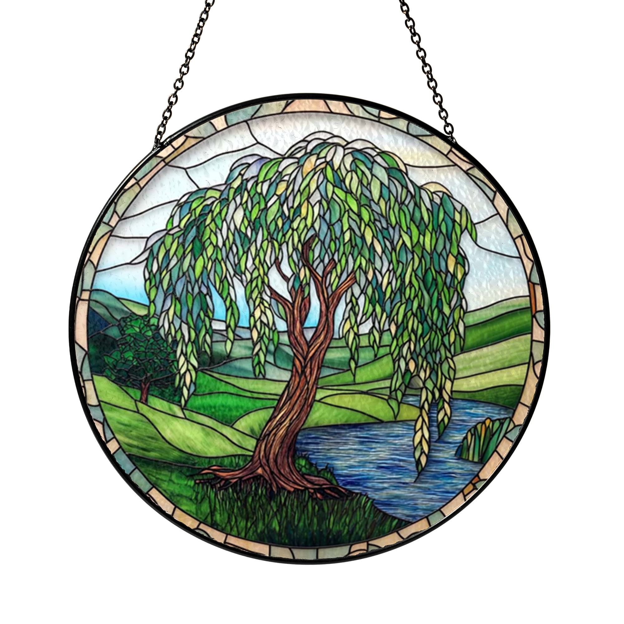 Stained Glass Style Willow Tree Suncatcher, Lakeside Window Art Panel ...