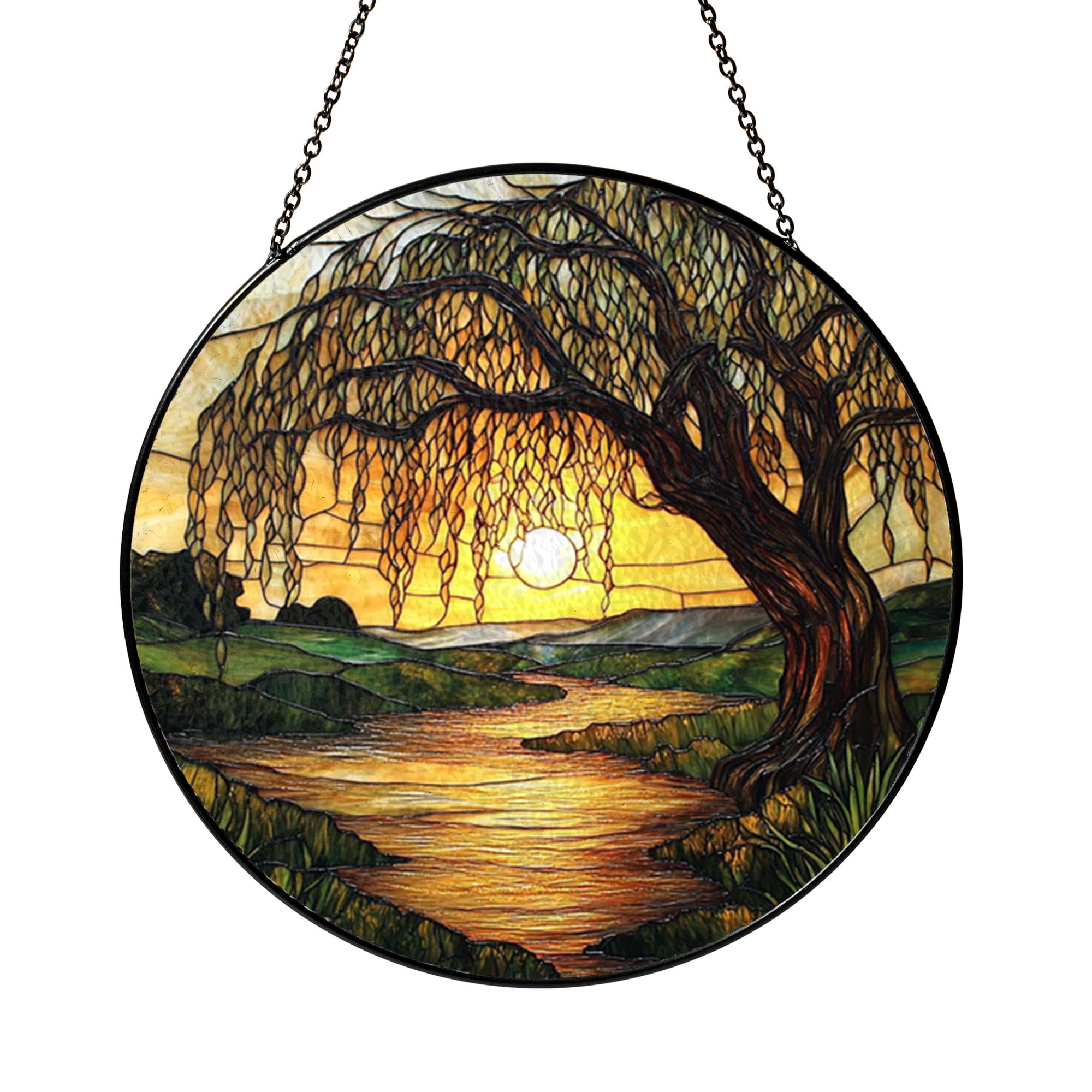 Stained Glass Style Willow Tree Window Suncatcher, Fantasy River Scene ...