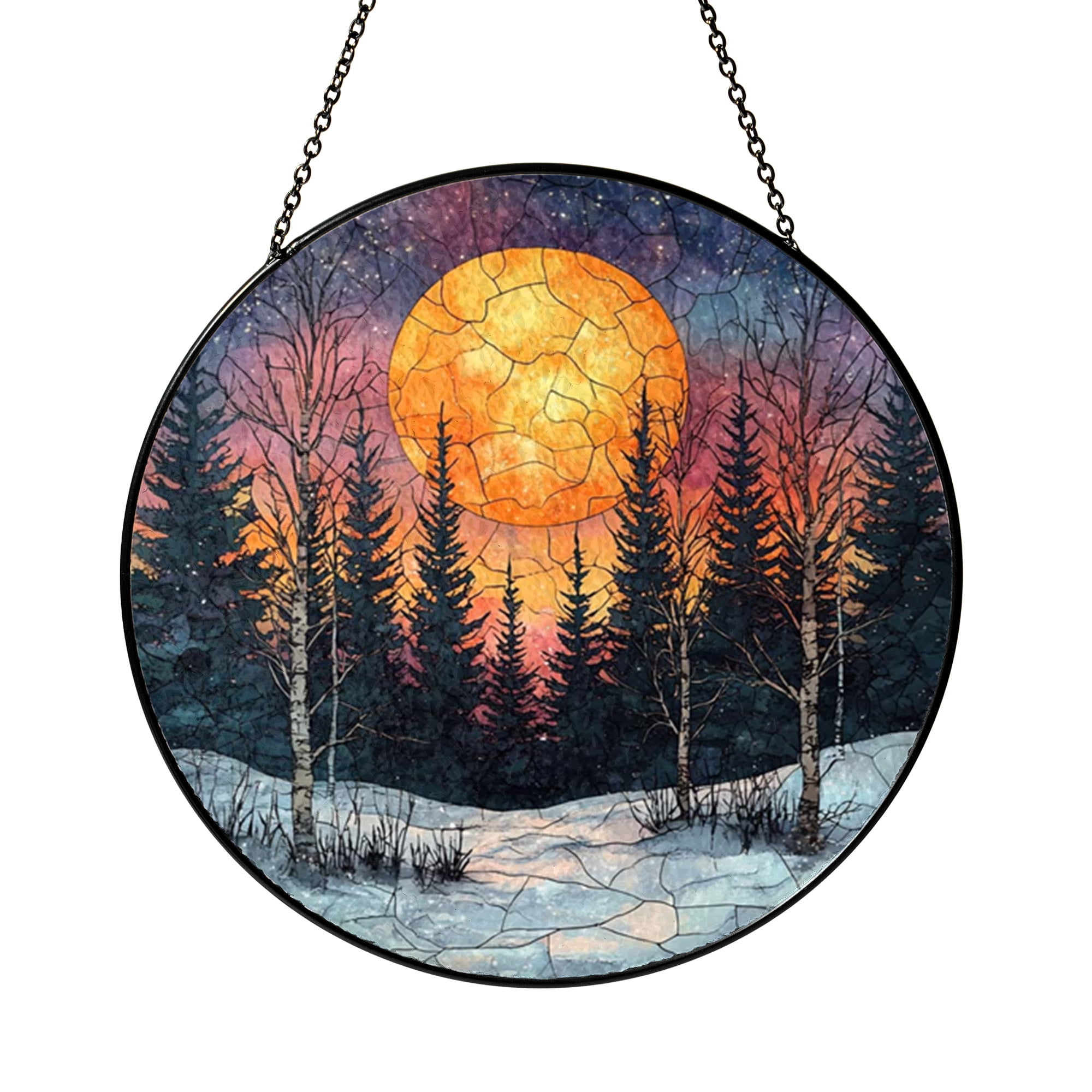Stained Glass Style Winter Landscape Window Suncatcher, Fantasy Snow ...