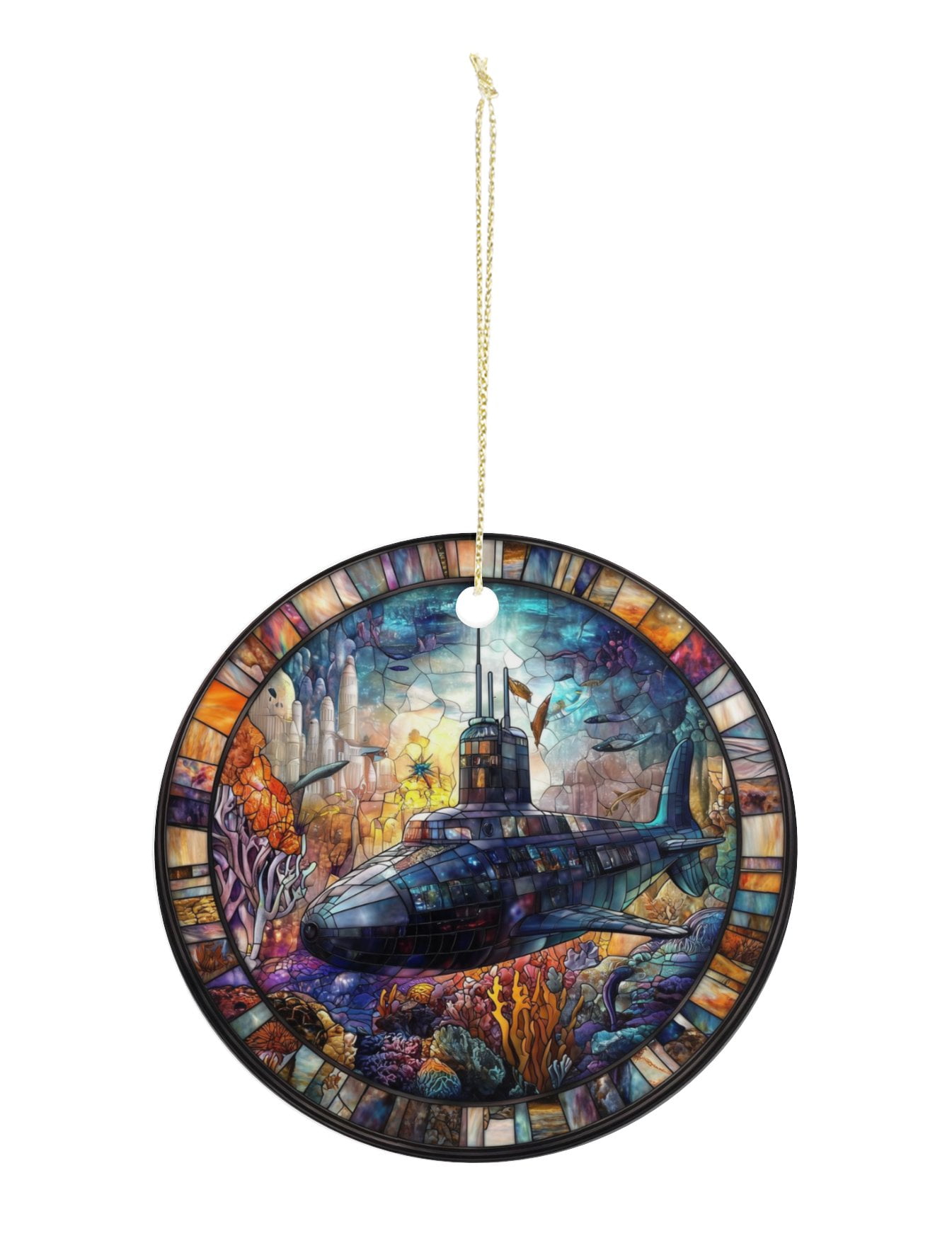 Stained Glass Submarine Scene Christmas ornament, Christmas decoration ...