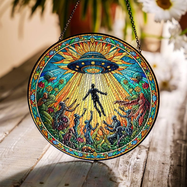 Stained Glass SunCatcher Alien UFO Abduction LightCatcher Cryptid ...