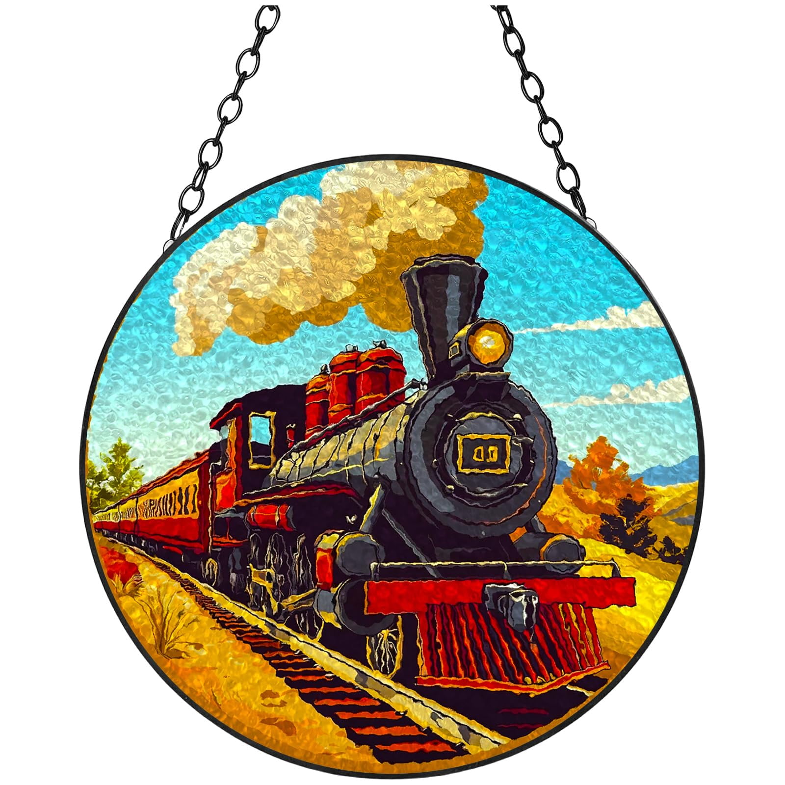 Stained Glass Suncatcher Cartoon Old Steam Train Colored Handmade ...
