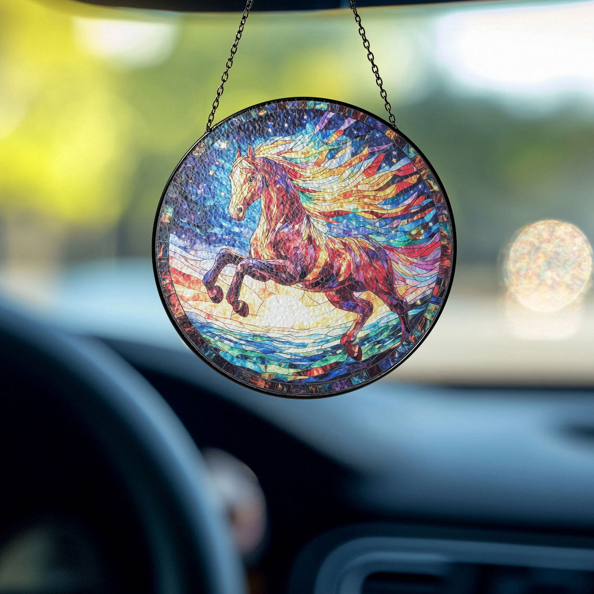 Stained Glass Suncatcher, Colorful Horse Window Hanging, Wild Mustang ...