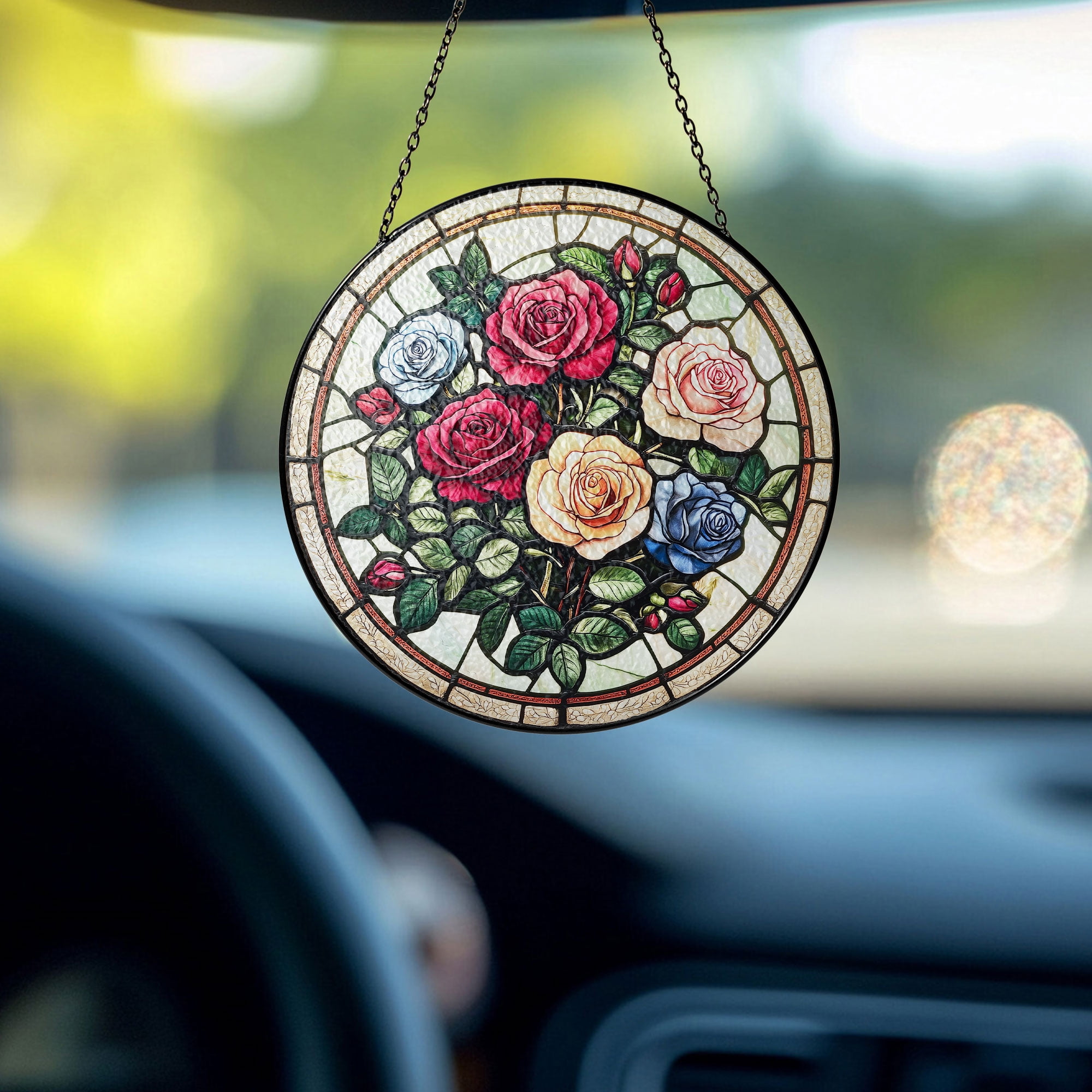 Stained Glass Suncatcher, Colorful Roses Window Hanging, Romantic ...