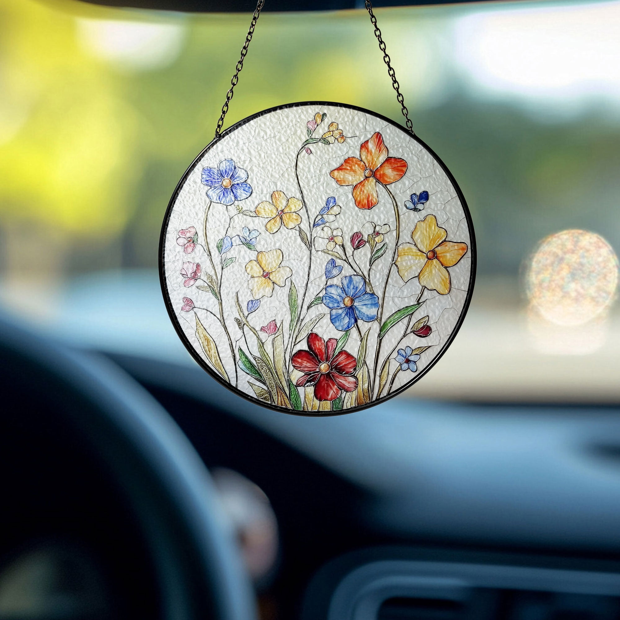 Stained Glass Suncatcher, Colorful Wildflowers Window Hanging, Spring ...