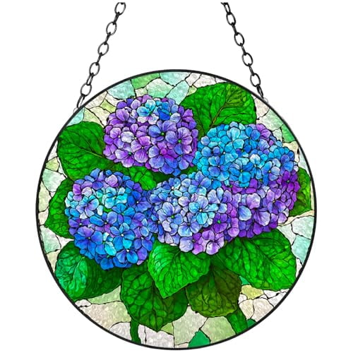 Stained Glass Suncatcher Hydrangea Flowers Handmade Window Hanging ...