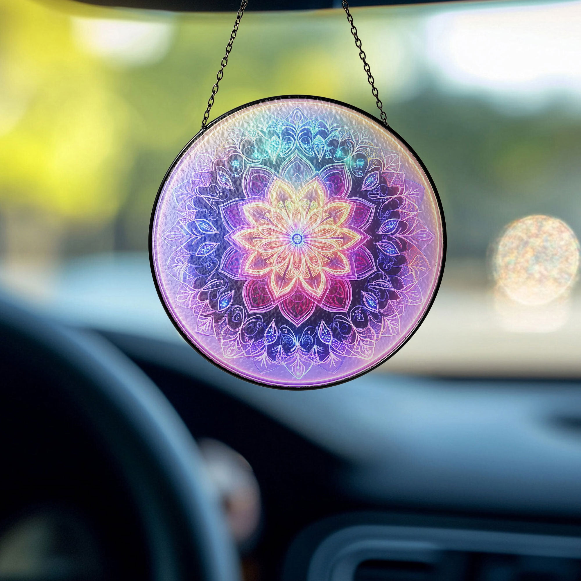 Stained Glass Suncatcher, Mandala Window Hanging, Boho Spiritual Decor ...