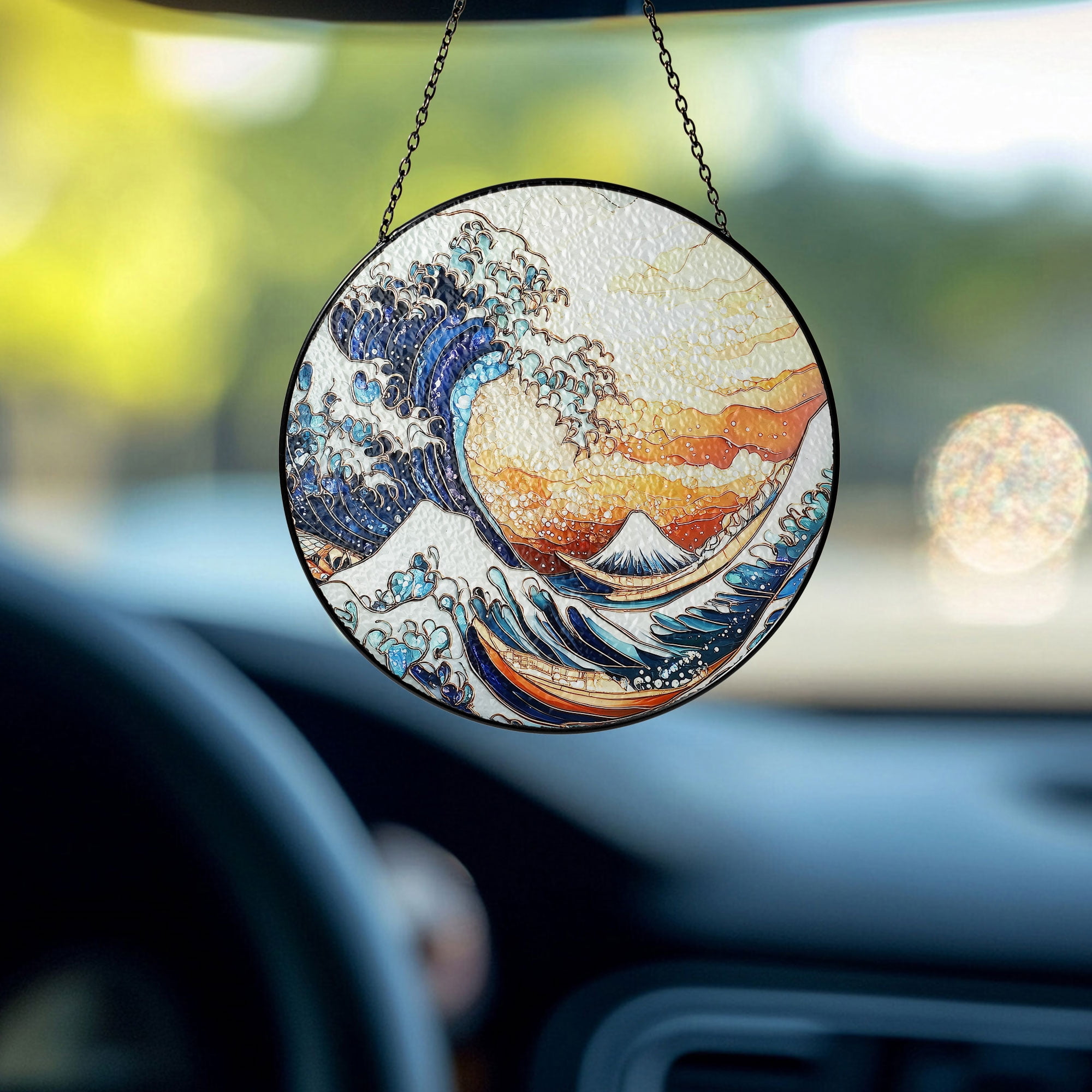 Stained Glass Suncatcher, Ocean Wave Window Hanging, Handmade Nautical ...