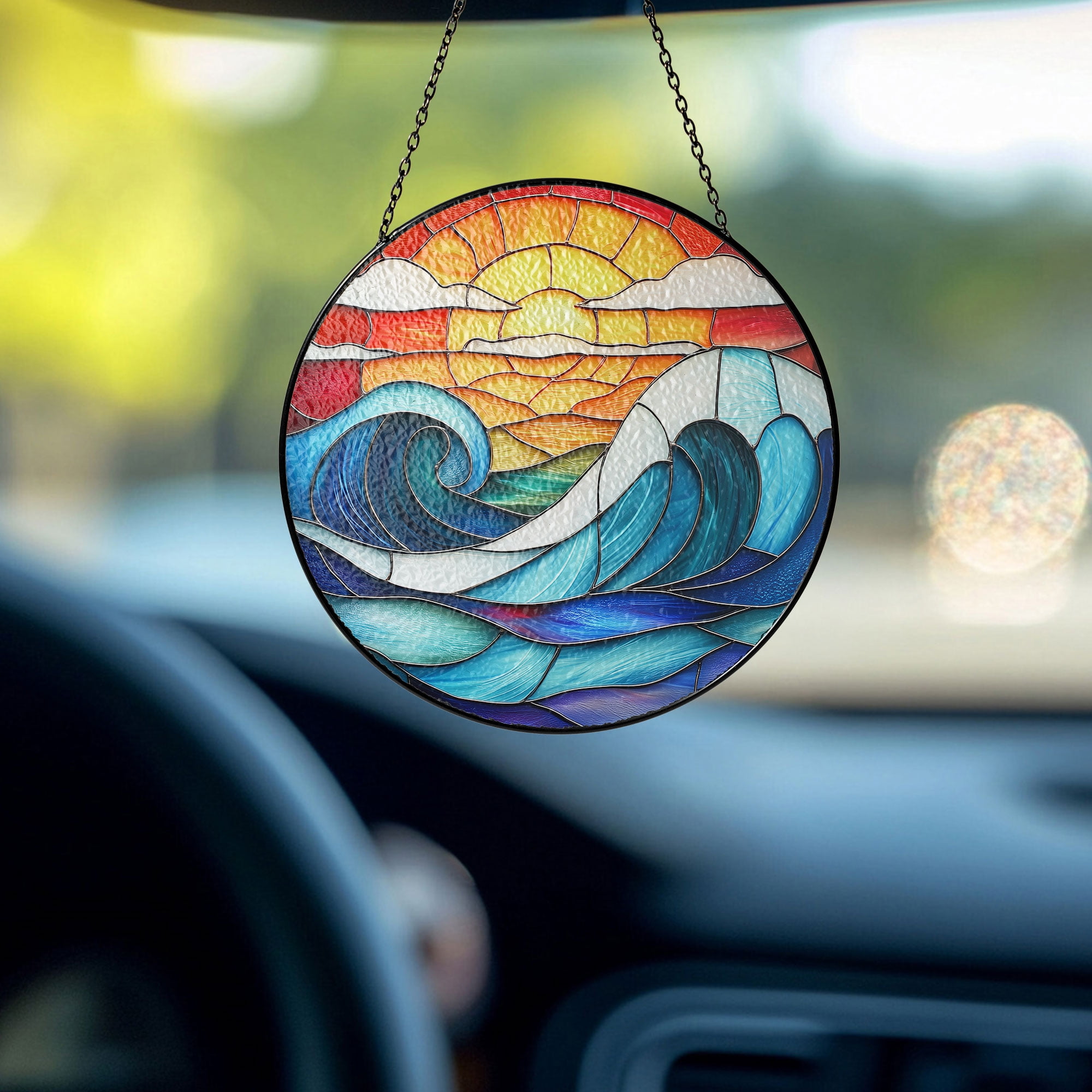 Stained Glass Suncatcher, Ocean Wave Window Hanging, Handmade Nautical ...