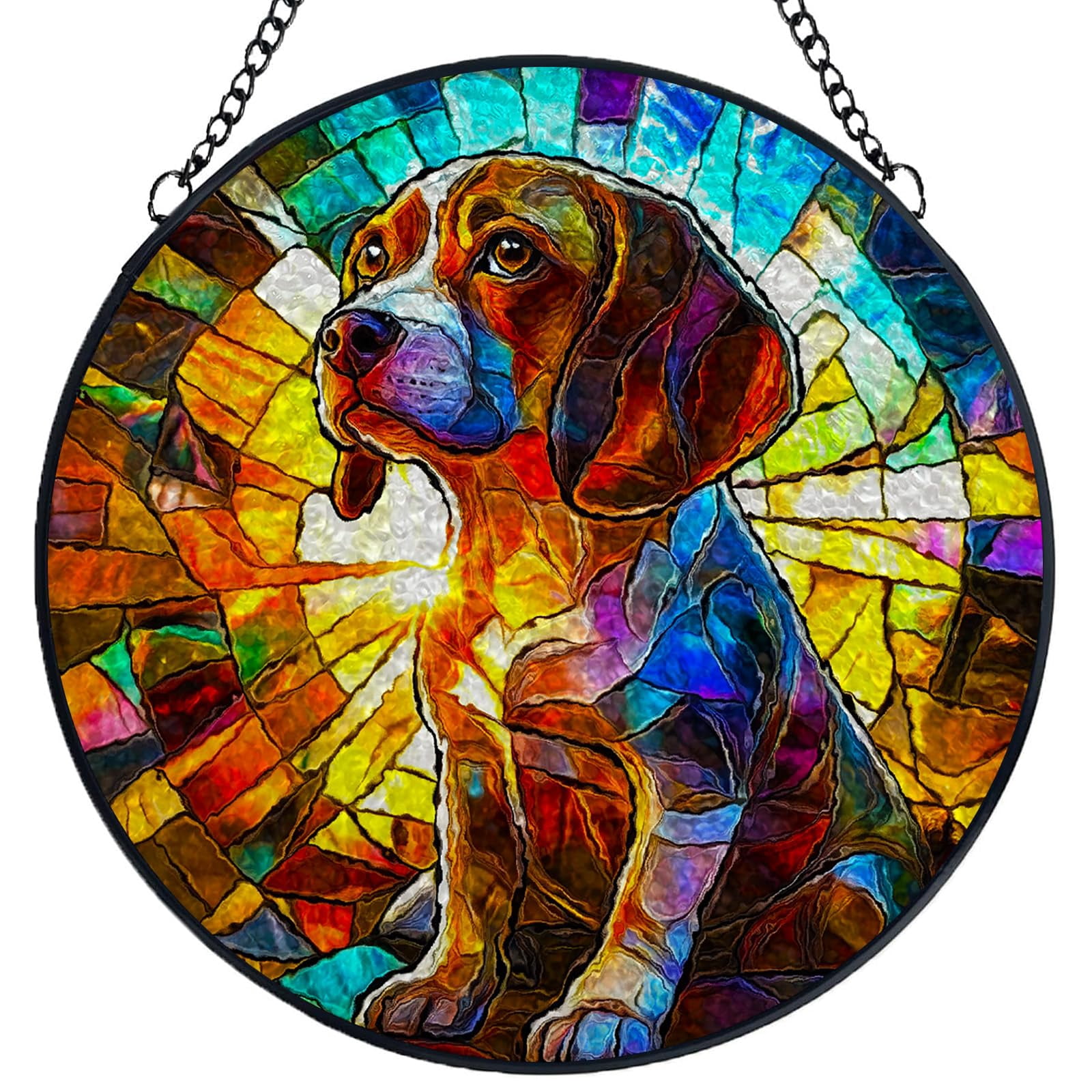 Stained Glass Suncatcher Panel Beagles Dog under Sunshine Handmade ...