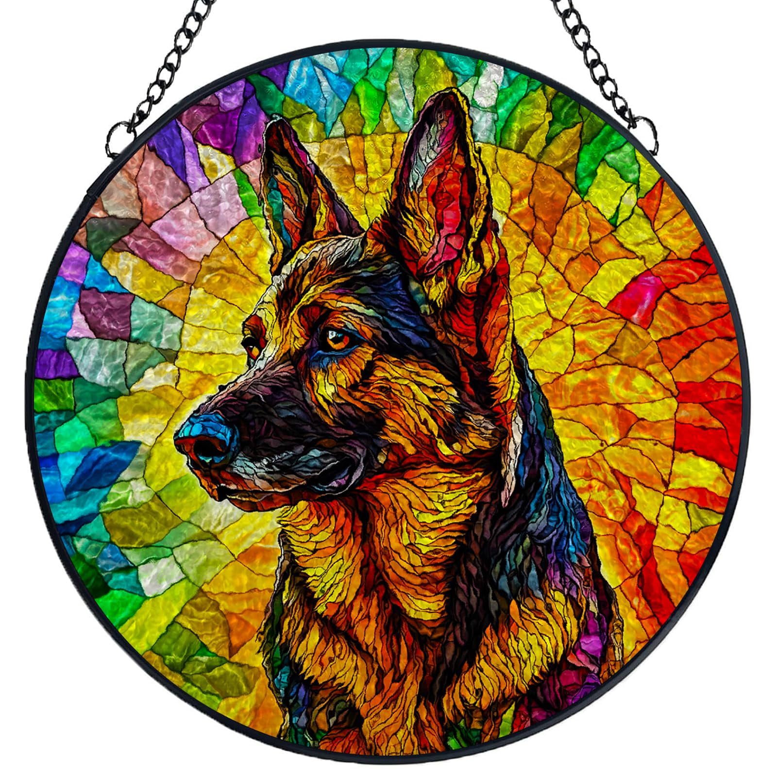 Stained Glass Suncatcher Panel German Shepherd and Handmade Glass ...