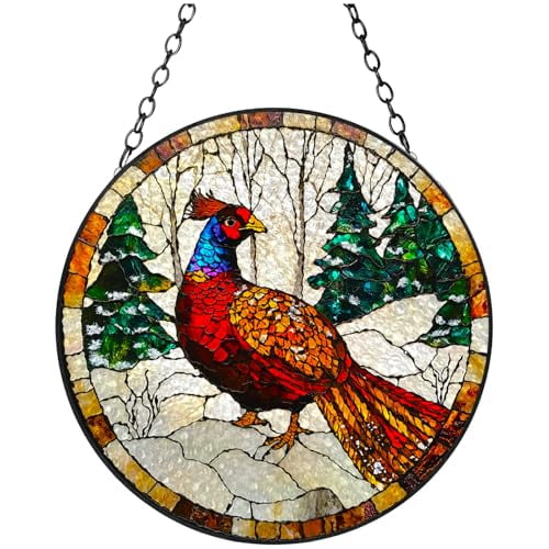 Stained Glass Suncatcher Pheasant and Winter Snow Scenery Handmade ...