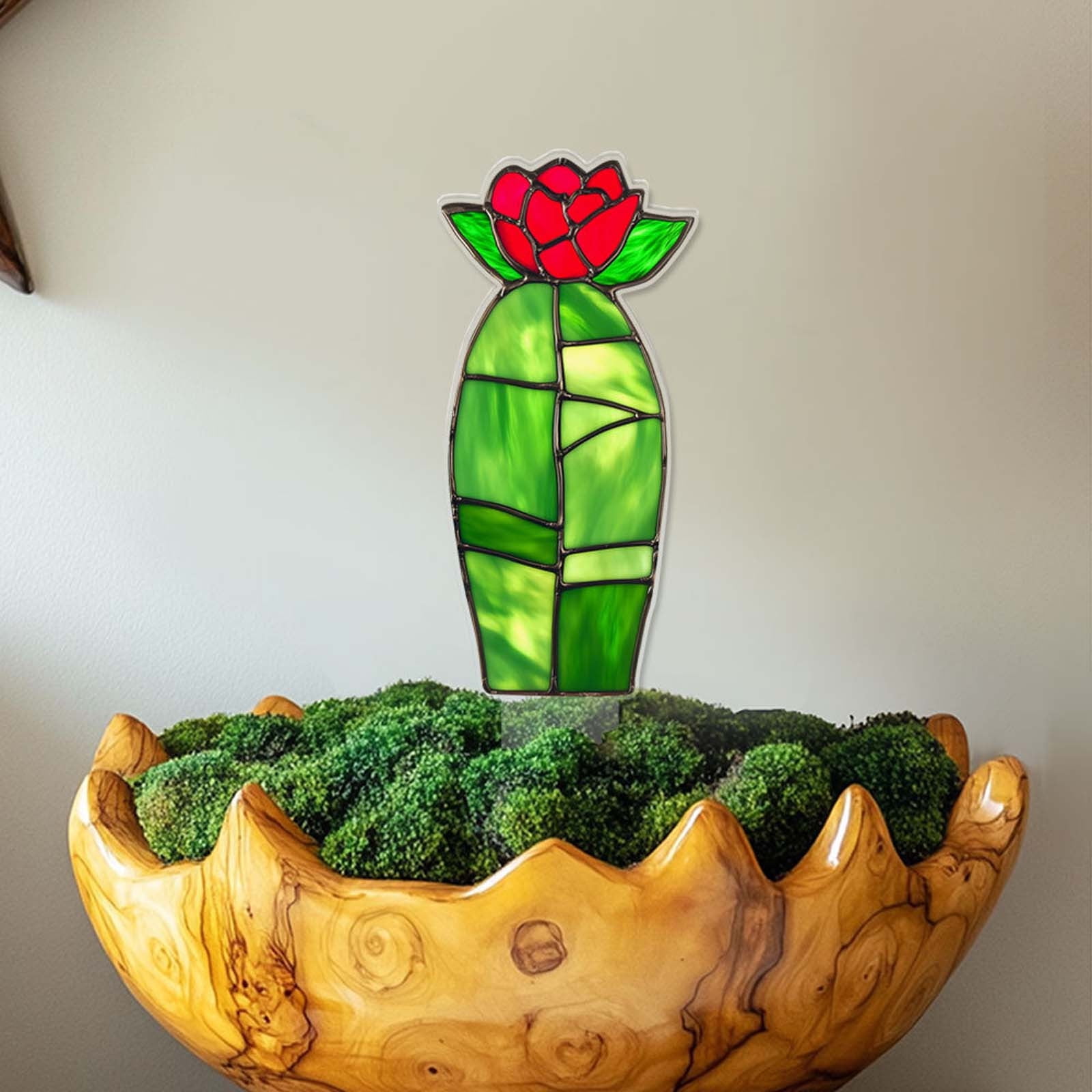 Stained Glass Suncatcher for Pot Plant Decoration 4 Inch 2D Flat Artificial Plant Cactus Acrylic ...