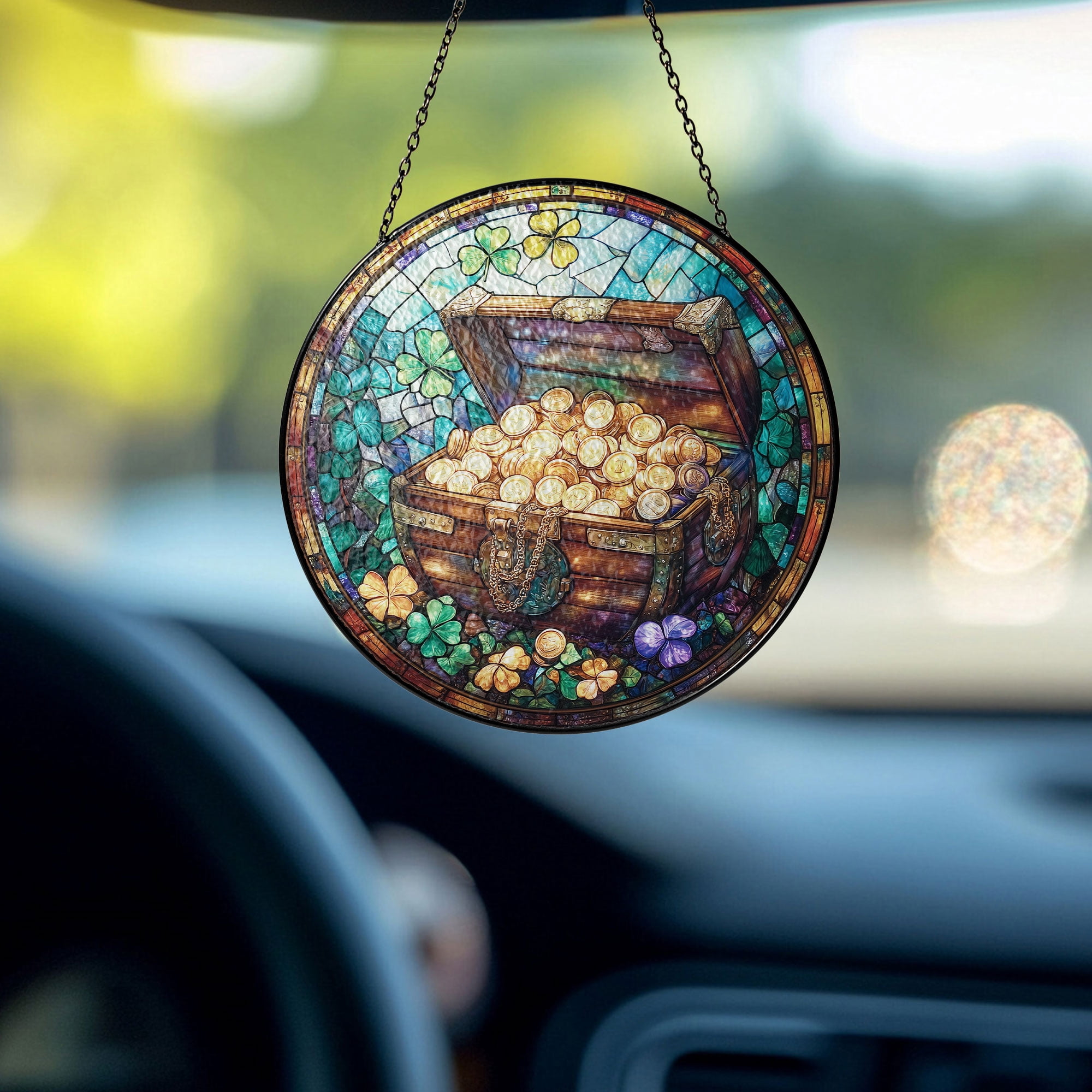 Stained Glass Suncatcher, Treasure Chest & Gold Coins Window Decor ...