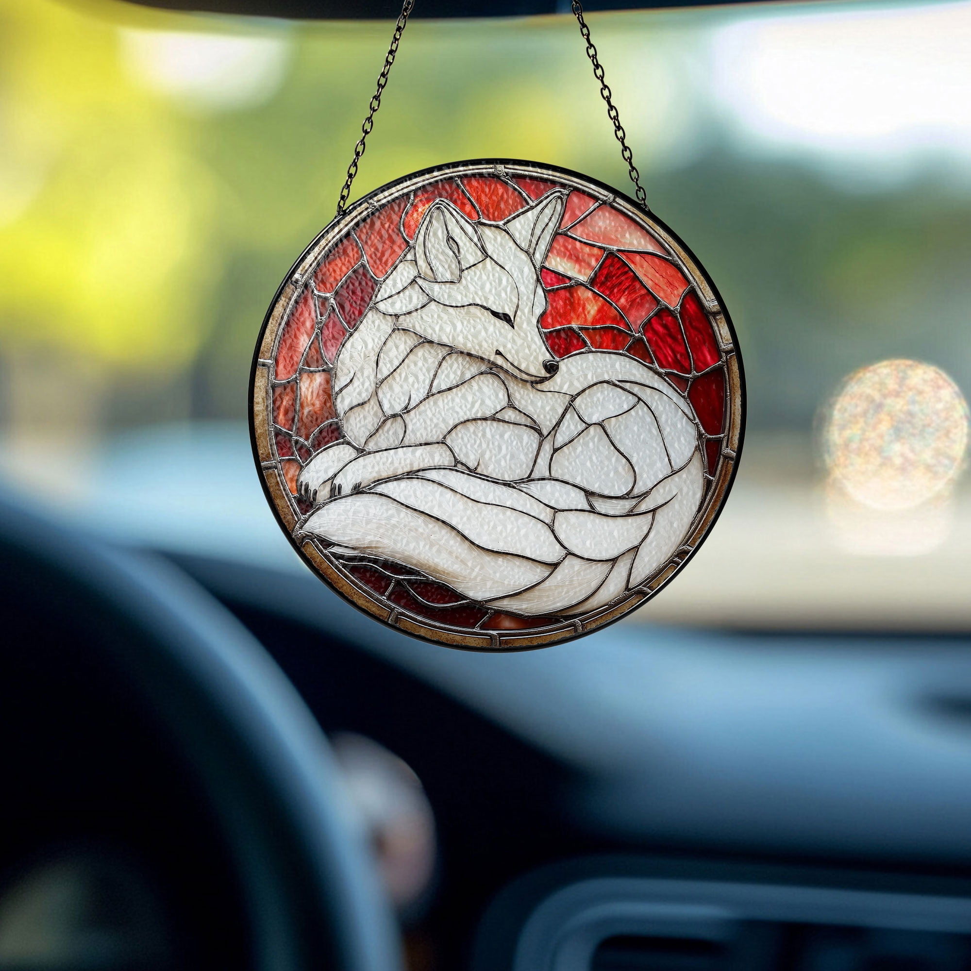 Stained Glass Suncatcher, White Fox Window Hanging, Relaxing Animal ...