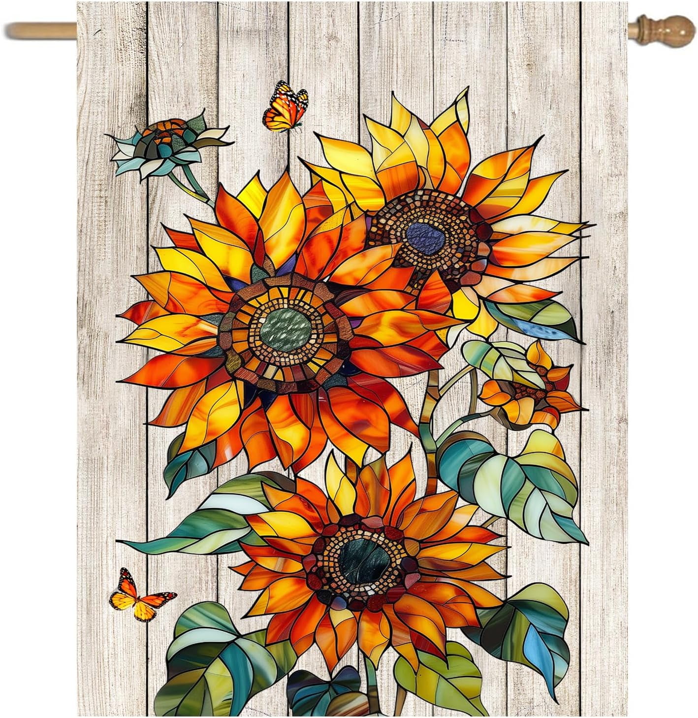 Stained Glass Sunflower Garden Flag Fall House Flags 28x40 Double Sided ...