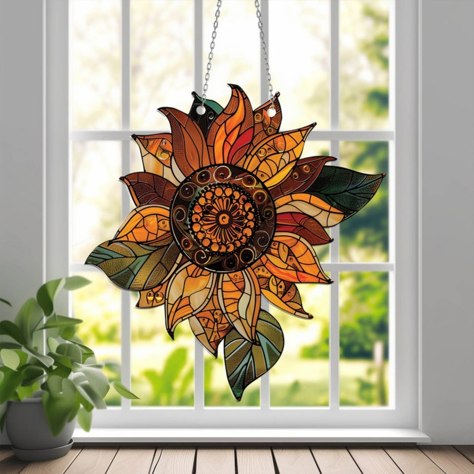 Stained Glass Sunflower Window Hanging, Sunflower Suncatcher for Window ...