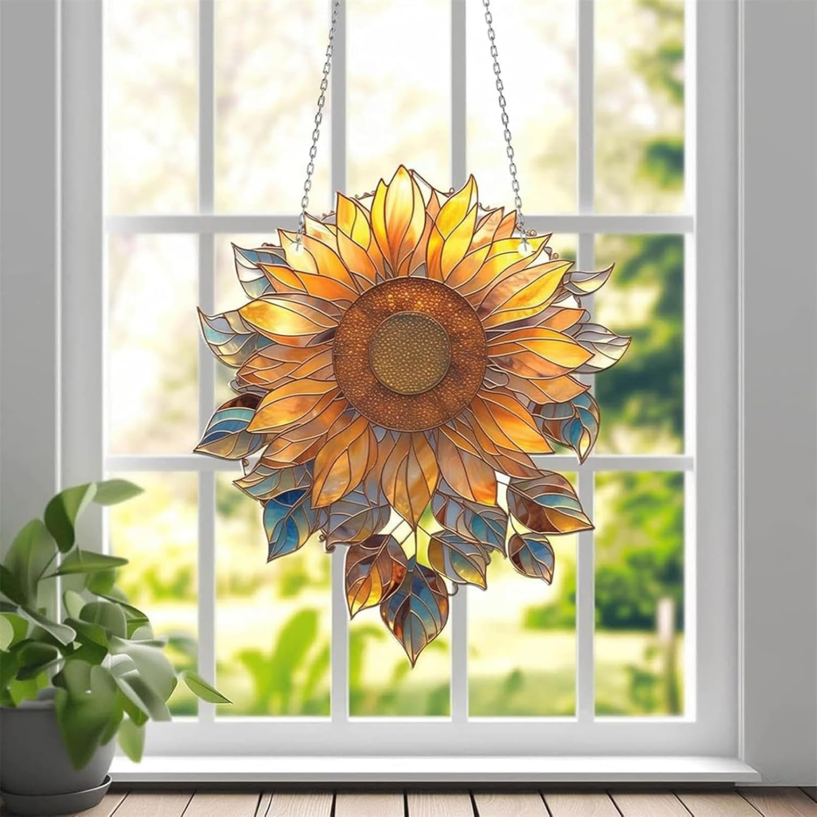 Stained Glass Sunflower Window Hanging, Sunflower Suncatcher for Window ...